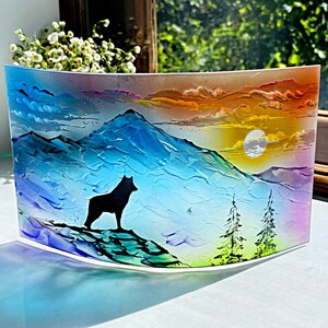 Glass Curve Painting Wolf Free Standing Glass Screen Stained Glass ...