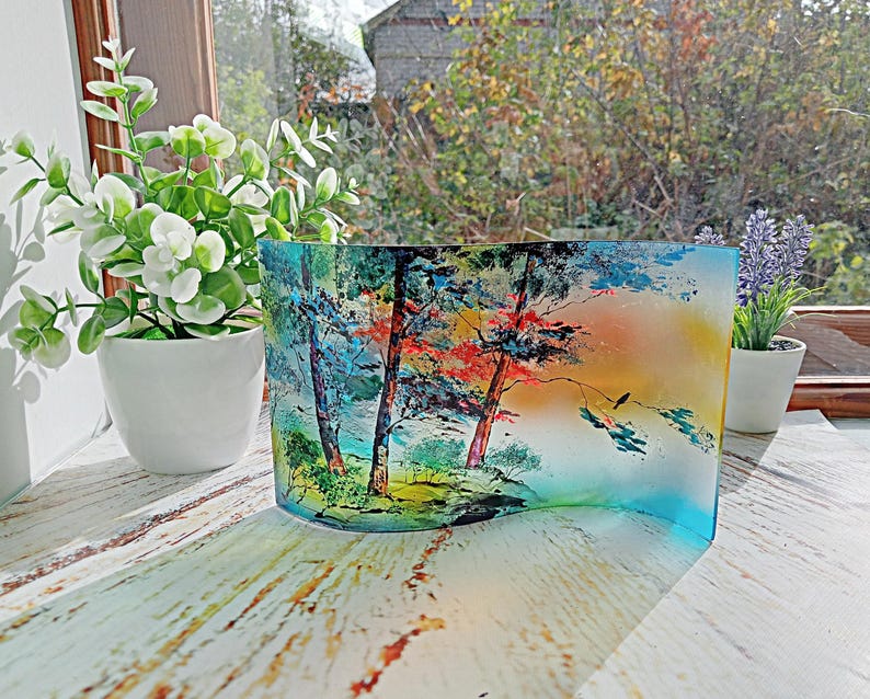 Fused Glass Wave Panel: Hand-painted Nature Scene, Sun Catcher - Etsy