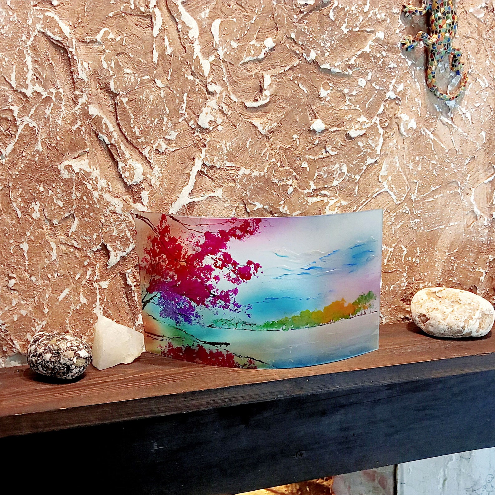 Glass Curve Painting Nature Free Standing Glass Screen Stained Glass ...