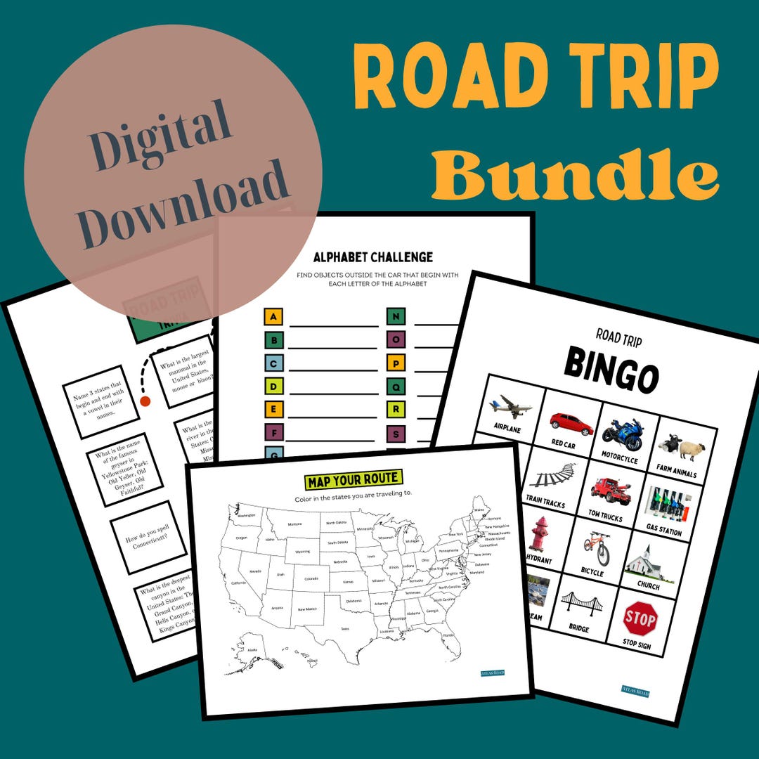 Family Road Trip Bundle | Kids Travel Games | US Geography | Scavenger ...