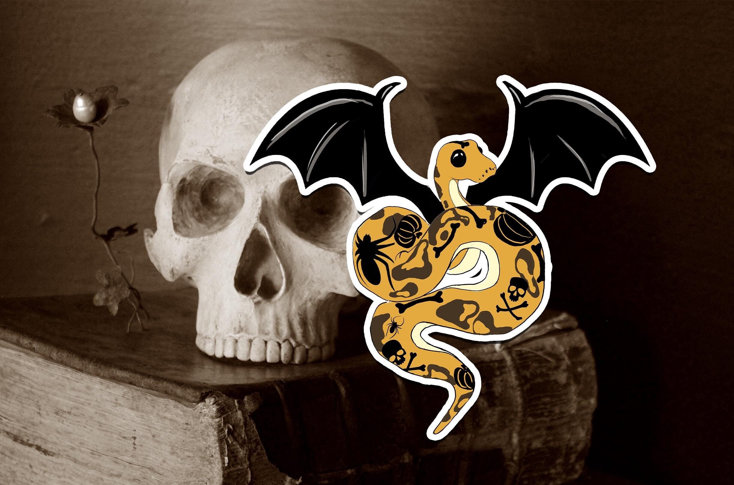 Vampire Snake With Wings Sticker, Kiss-cut Stickers, Halloween Designs ...