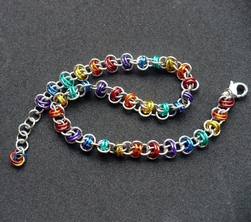 Rainbow Anklet - Rainbow Chainmaille Anklet - Rainbow Jewelry - Double ...
