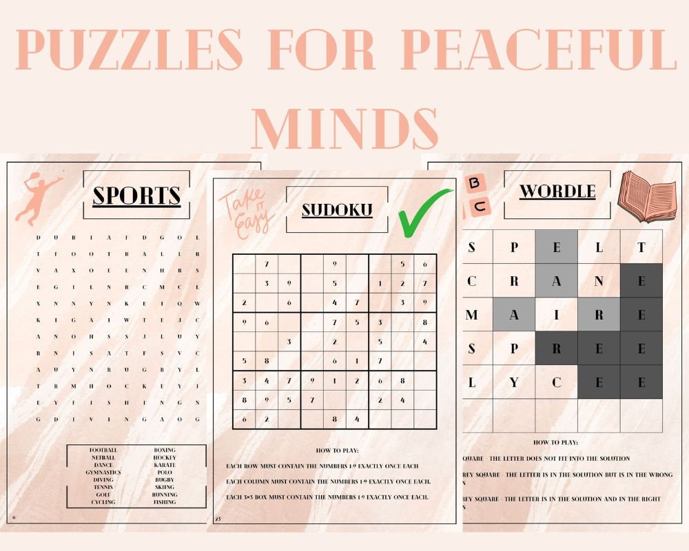 Printable Wordle, Word Search and Sudoku Puzzles Instant Download ...