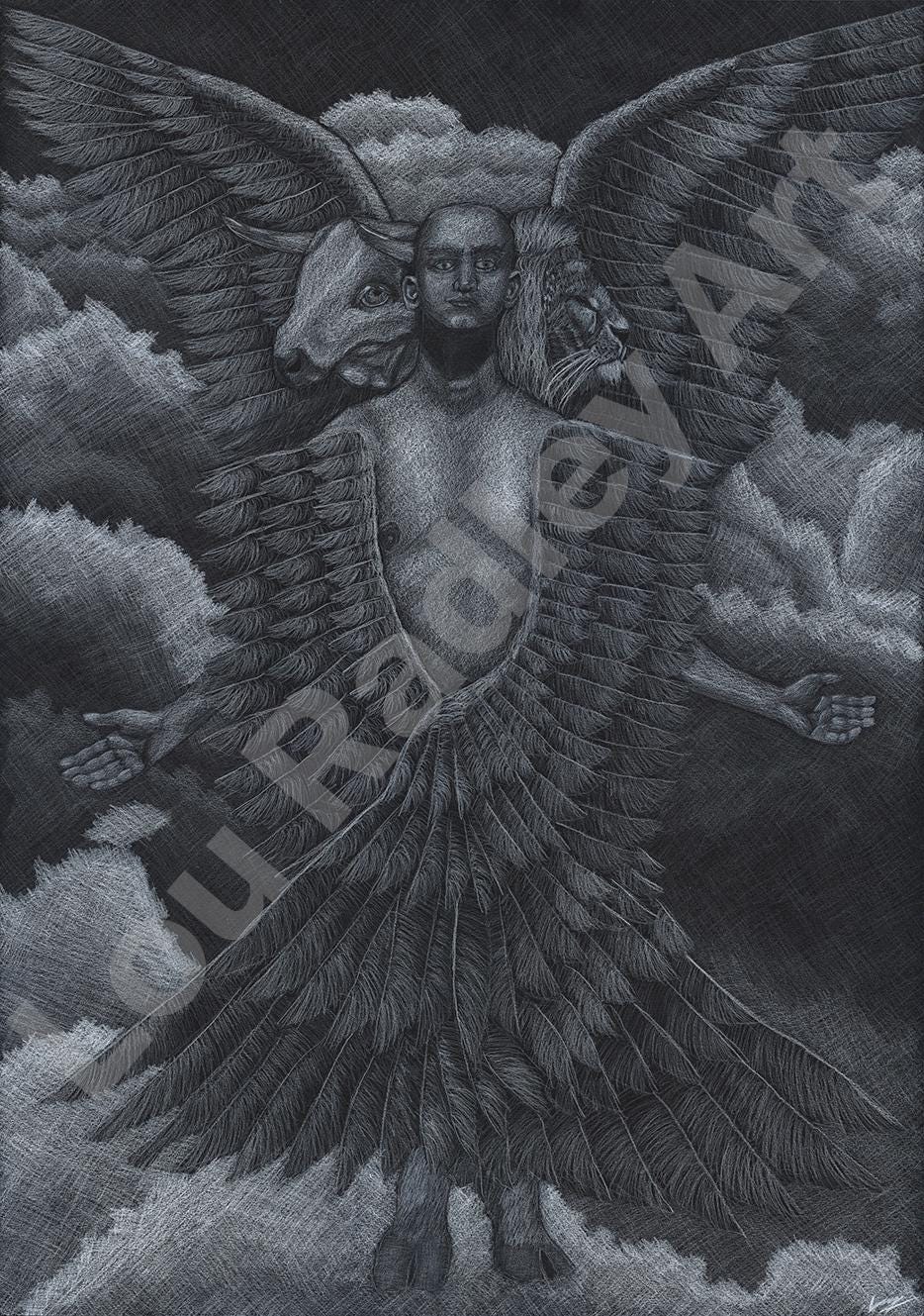 Cherubim, Biblically Accurate Angel, Limited Edition Mounted Fine Art ...