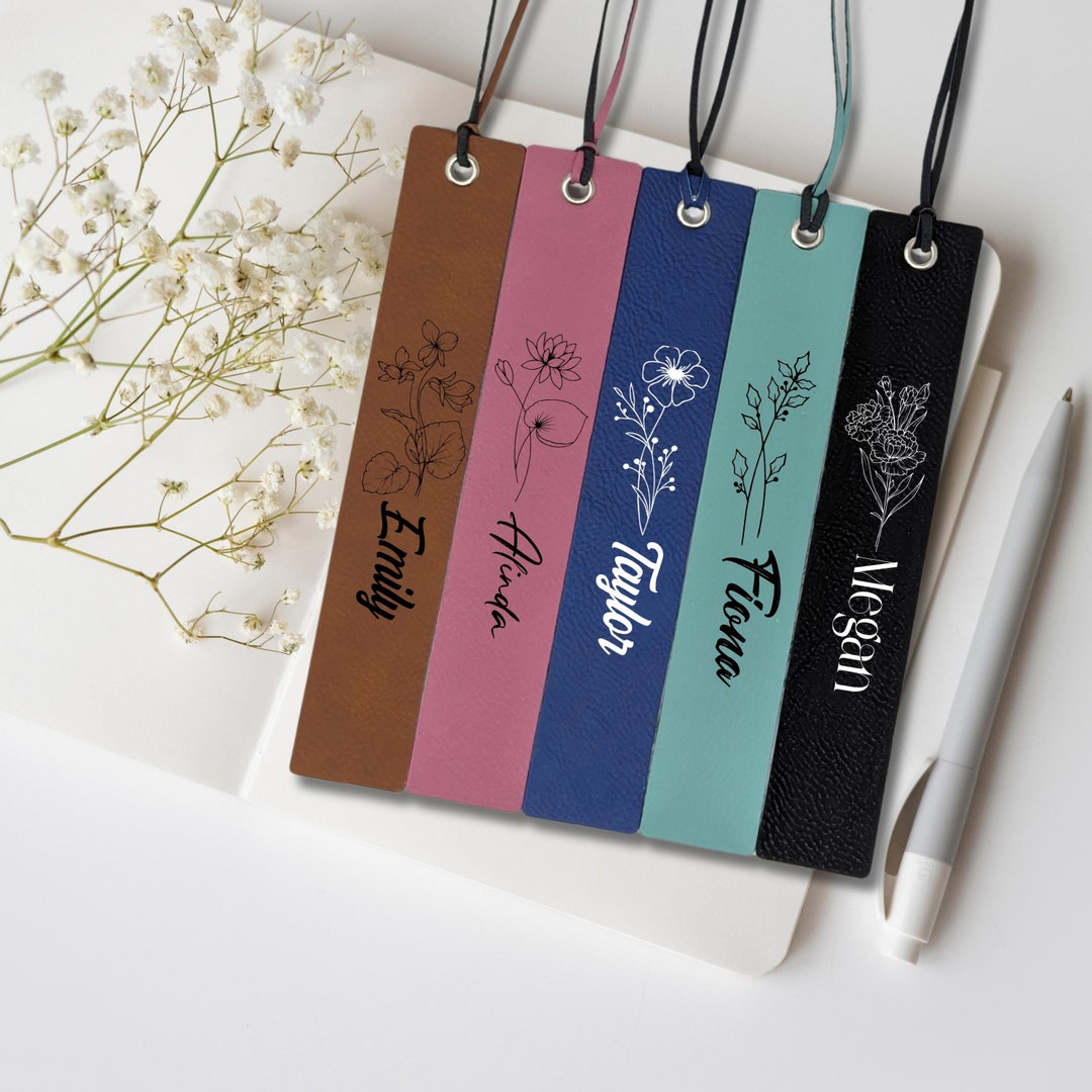 Personalized Leather Birth Flower Bookmark, Custom Engraved Quote ...