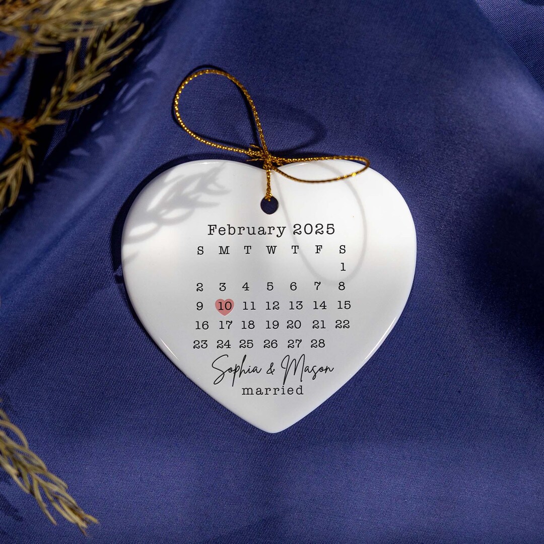 Personalised Married Calendar Date Ceramic Bauble, Wedding Day Keepsake ...