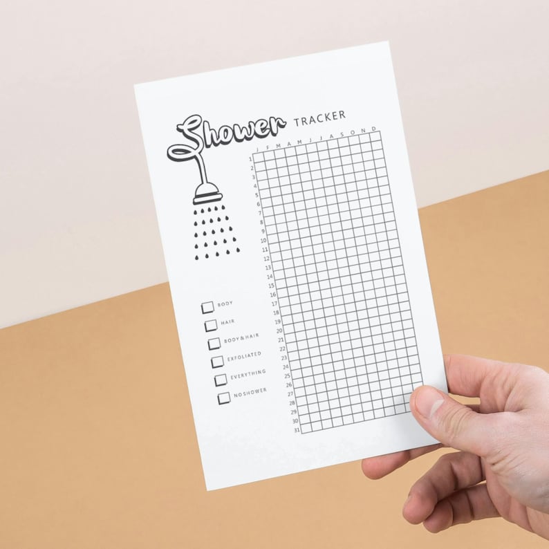Printable SHOWER Tracker, PDF File A4 Size, Letter Size, A5 Size 1 Year ...