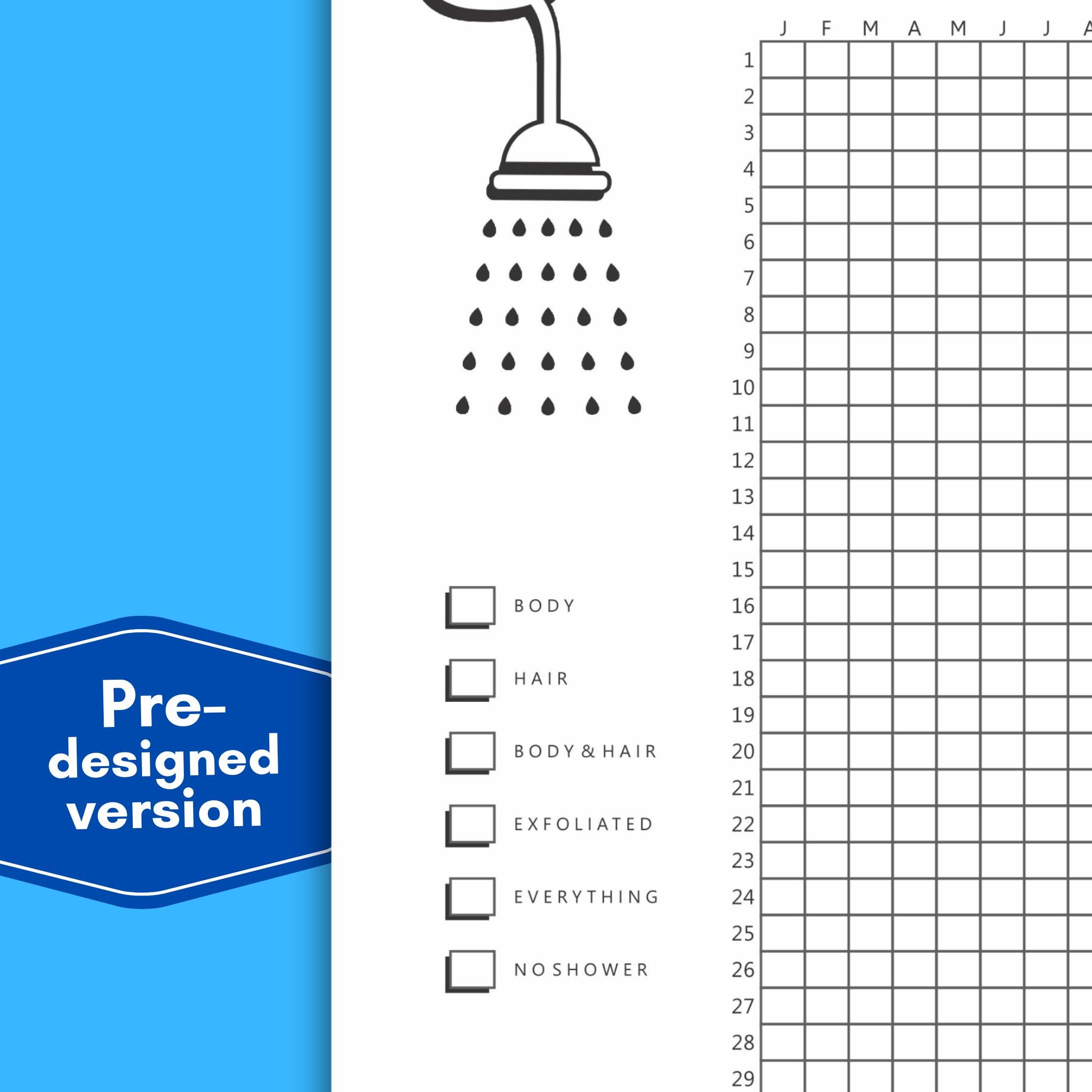 Printable SHOWER Tracker, PDF File A4 Size, Letter Size, A5 Size 1 Year ...