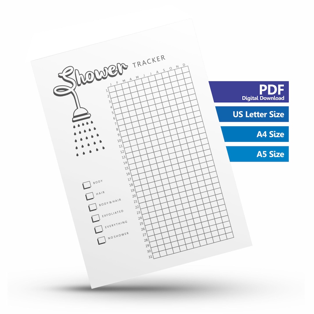 Printable SHOWER Tracker, PDF File - A4 Size, Letter Size, A5 Size - 1 ...