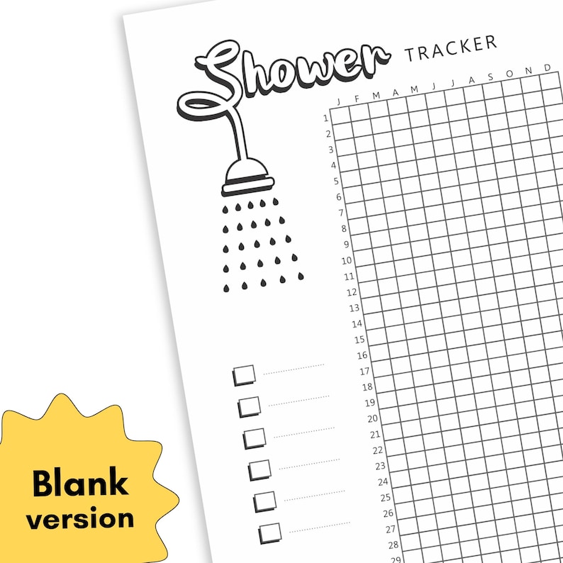Printable SHOWER Tracker, PDF File A4 Size, Letter Size, A5 Size 1 Year ...