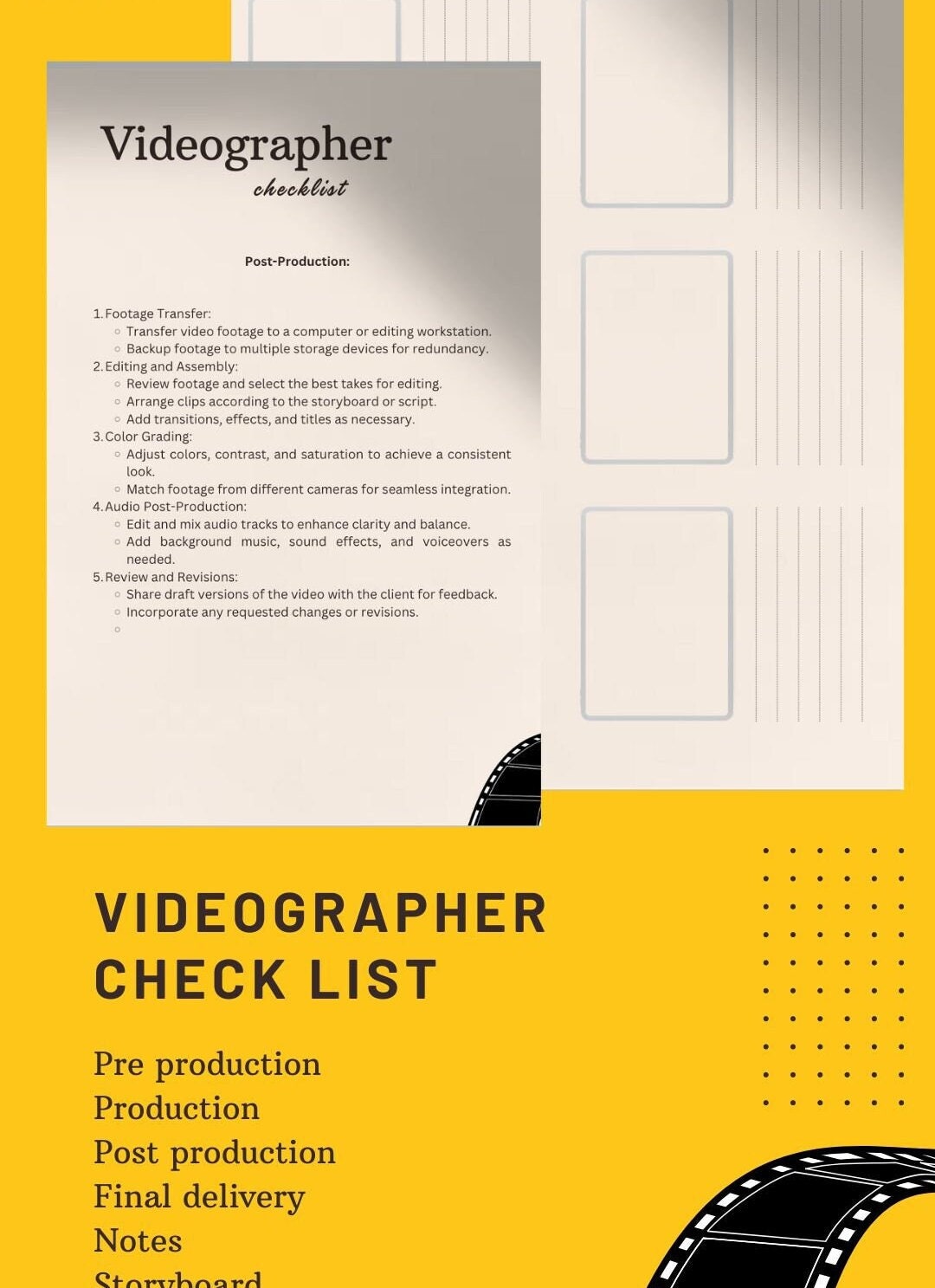 Videographer Check List and Storyboard - Etsy