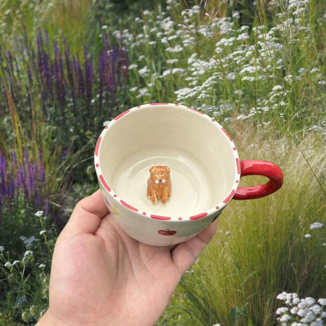 Handmade Yellow Dog Ceramic Mug Cute Puppy Coffee Cup Birthday Gift for ...