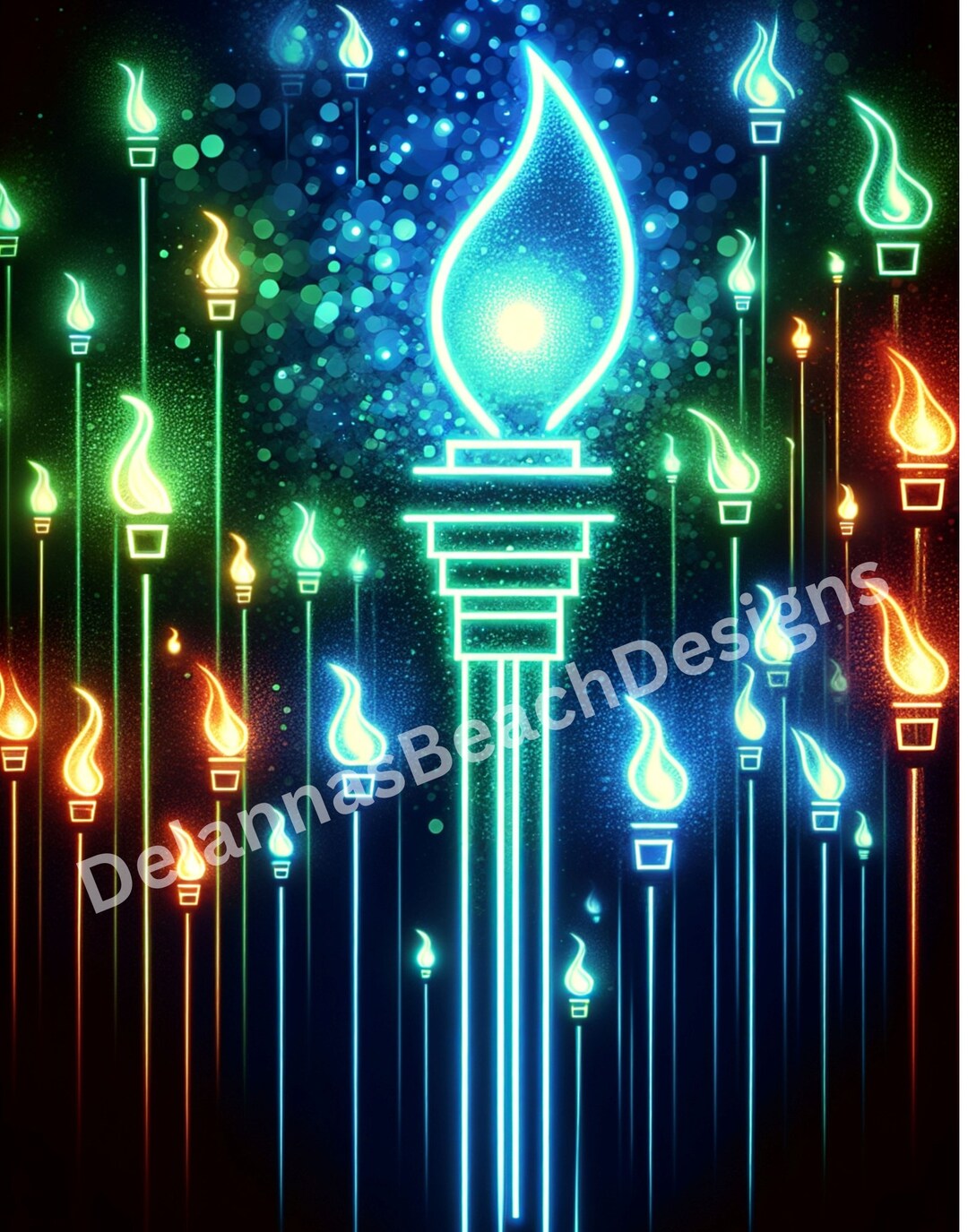 Neon Torches AI Print Digital Download Art for Instant Decor - Etsy