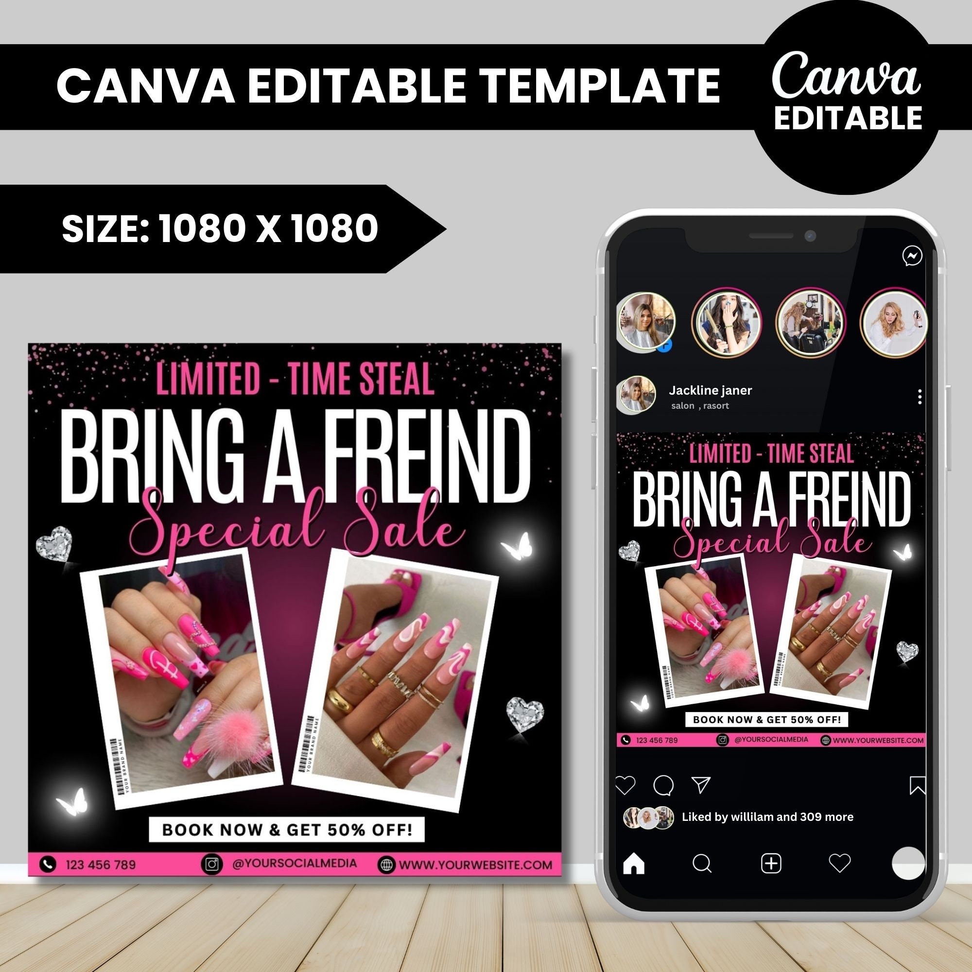 Bring A Friend Flyer, DIY Template, Editable on Canva, Bestie Deal ...
