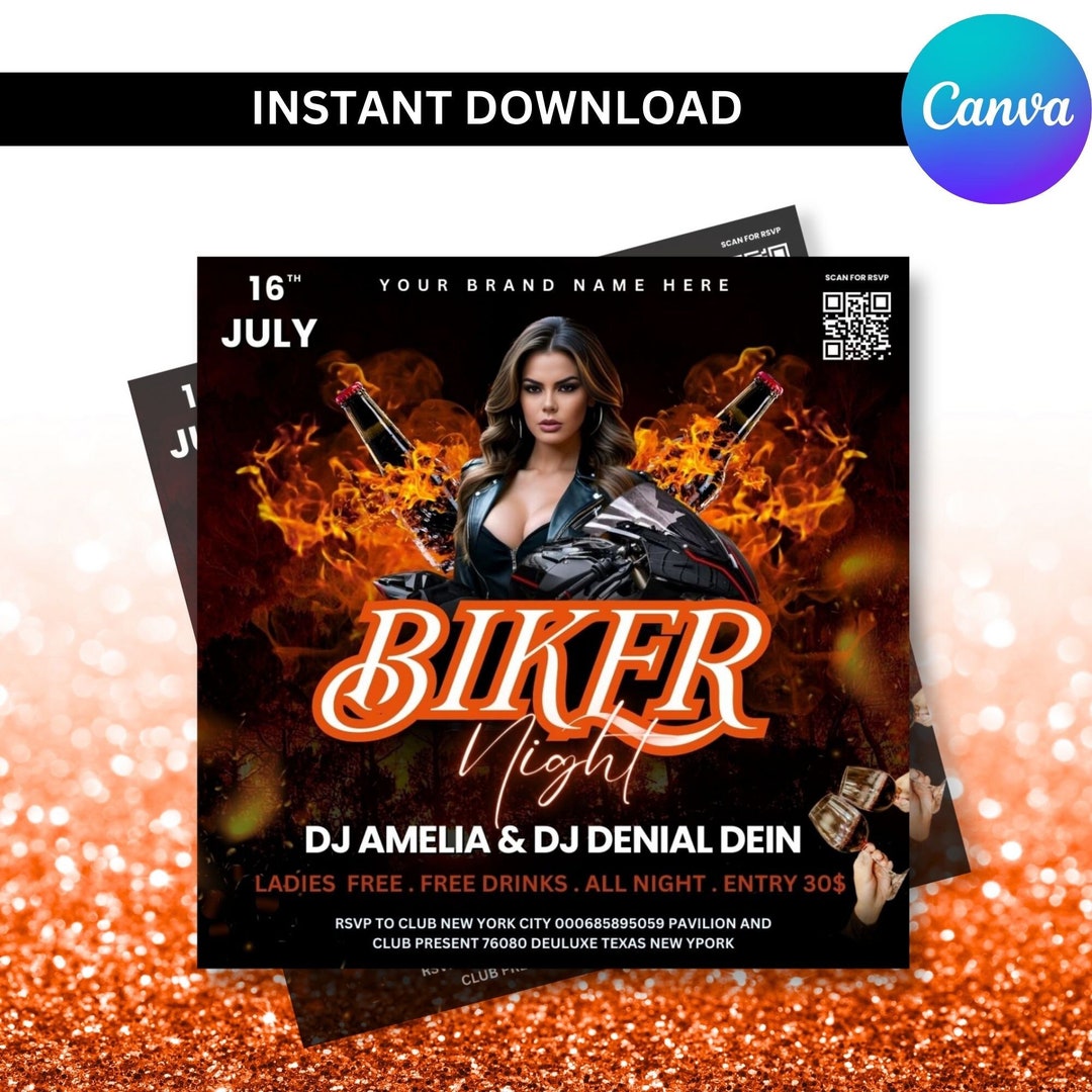 Editable Motorcycle Flyer Template for Canva, Motorcycle Bar Night, DIY ...