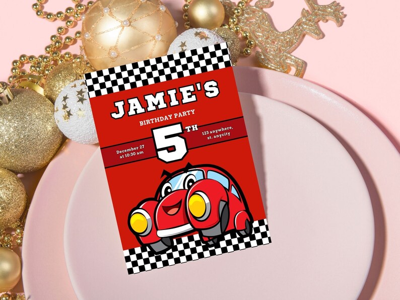 Red Race Car Birthday Party Invitation Favor Tag Digital Template, Kids ...