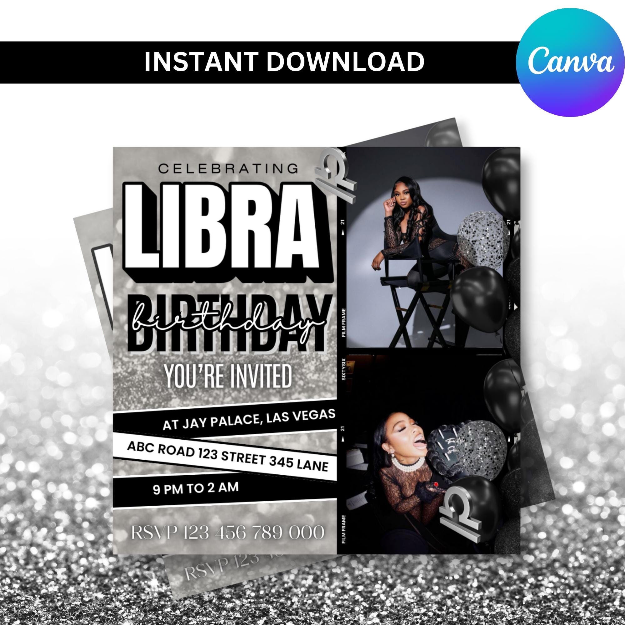 Libra Birthday Flyer, Birthday Girl, Birthday Template, Party Flyer ...