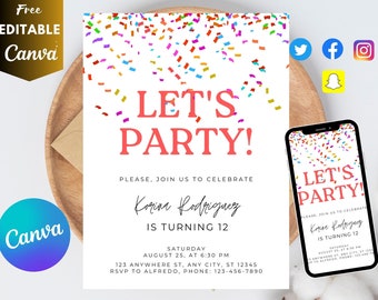 Let's Celebrate Invitation Template, Editable Surprise Birthday Party Invite, Anniversary ...