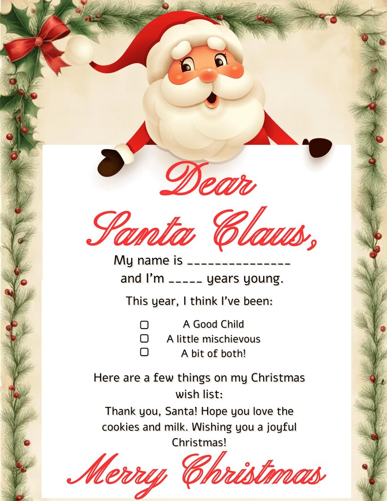 Letter to Santa Printable Easy to Print Letter to Santa Letter Instant ...
