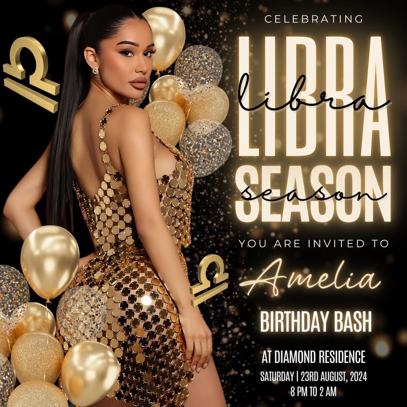 Libra Birthday Flyer, Birthday Girl, Birthday Template, Party Flyer, Celebration Flyer, Birthday ...