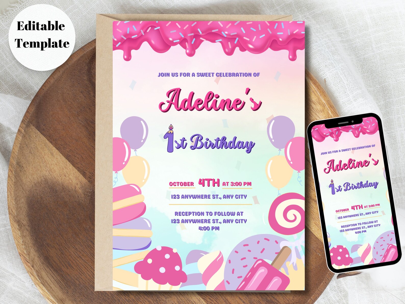 Editable Sweets Candy Invitation Template, Sweet Candy Birthday ...