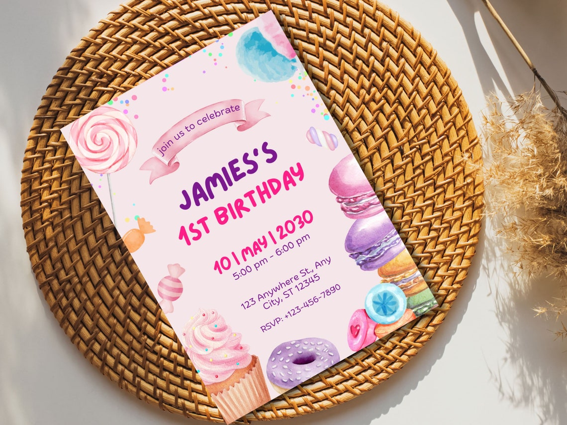 Editable Sweets Candy Invitation Template, Sweet Candy Birthday ...