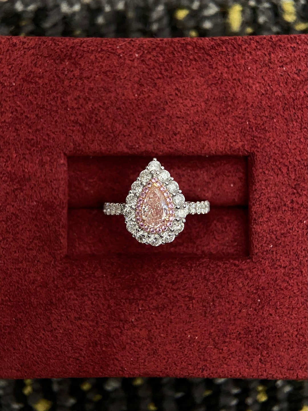 0.5 Carat Pear Fancy Pink Lab Grown Diamond Halo Engagement Ring / One ...