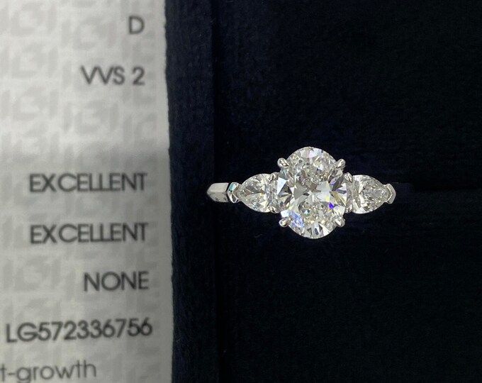 4.2 TCW E VVS2 Oval Lab Grown Diamond Three Stone Ring / 3.5ct Oval 3 ...