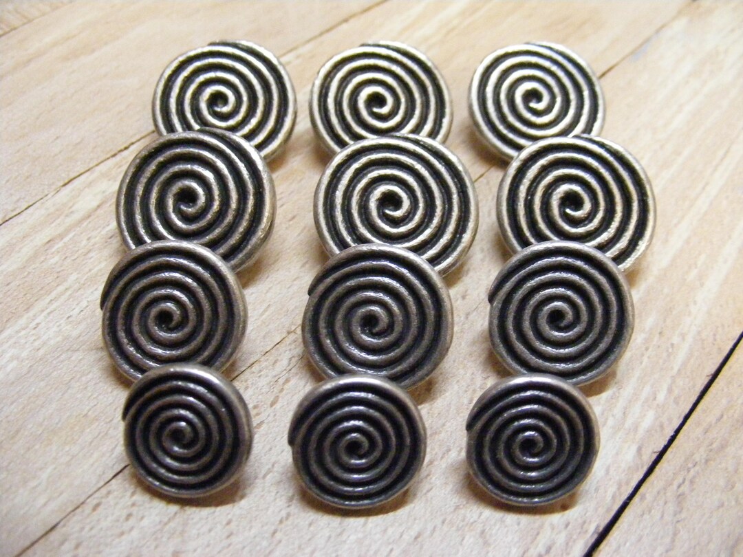 Vintage Antique Pewter Tone Swirled Design Round NOS Buttons, Lot of ...