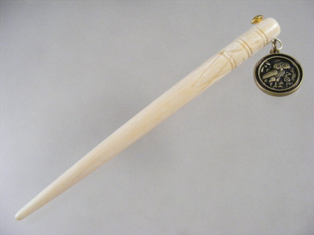 Reversible Dangle White Bone Shawl Stick With Owl and Roman Motifs ...