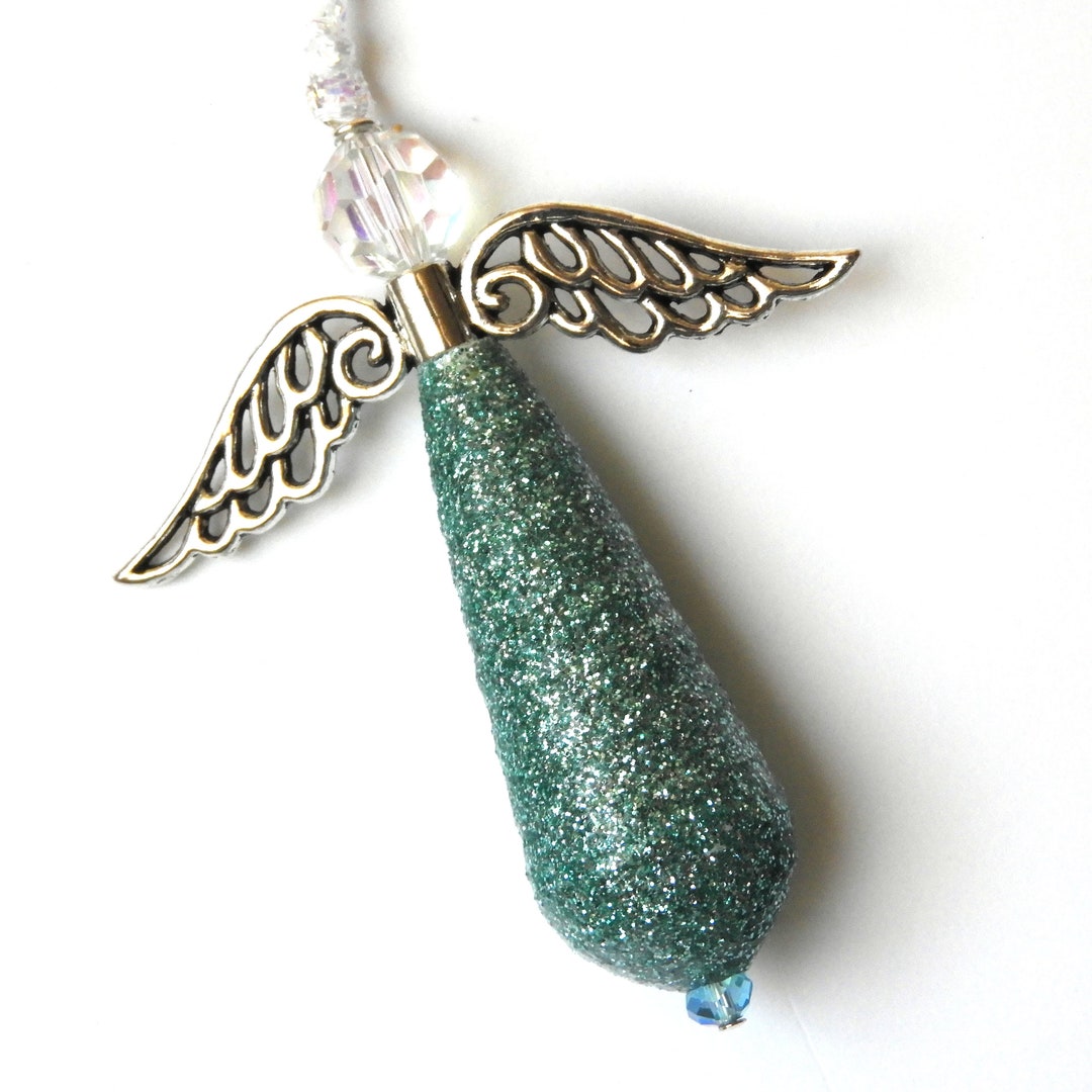 Aqua Glitter Guardian Angel Rear View Mirror Paper Bead - Etsy