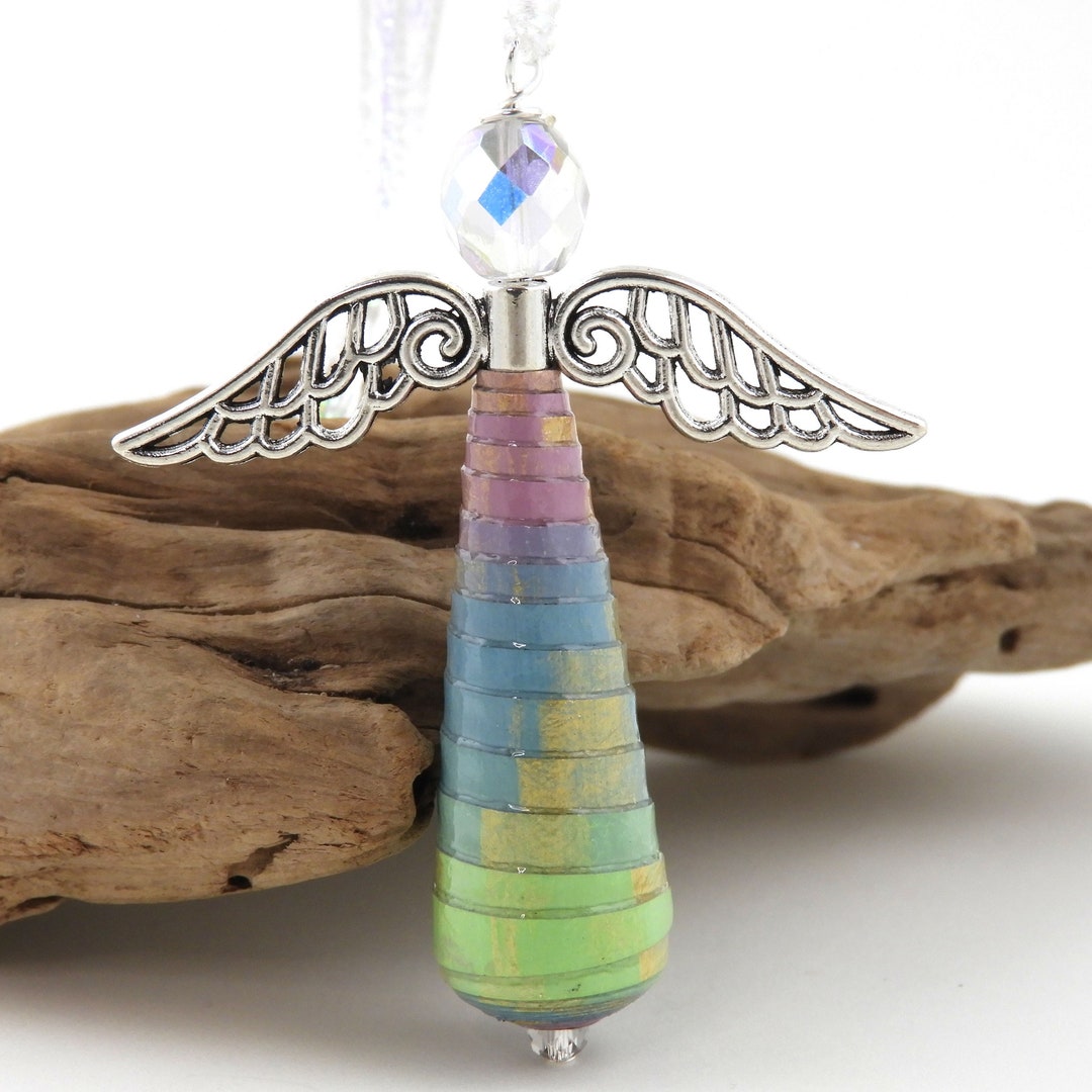 Upcycled Angel Christmas Ornament: Hand-painted Paper Bead Holiday ...