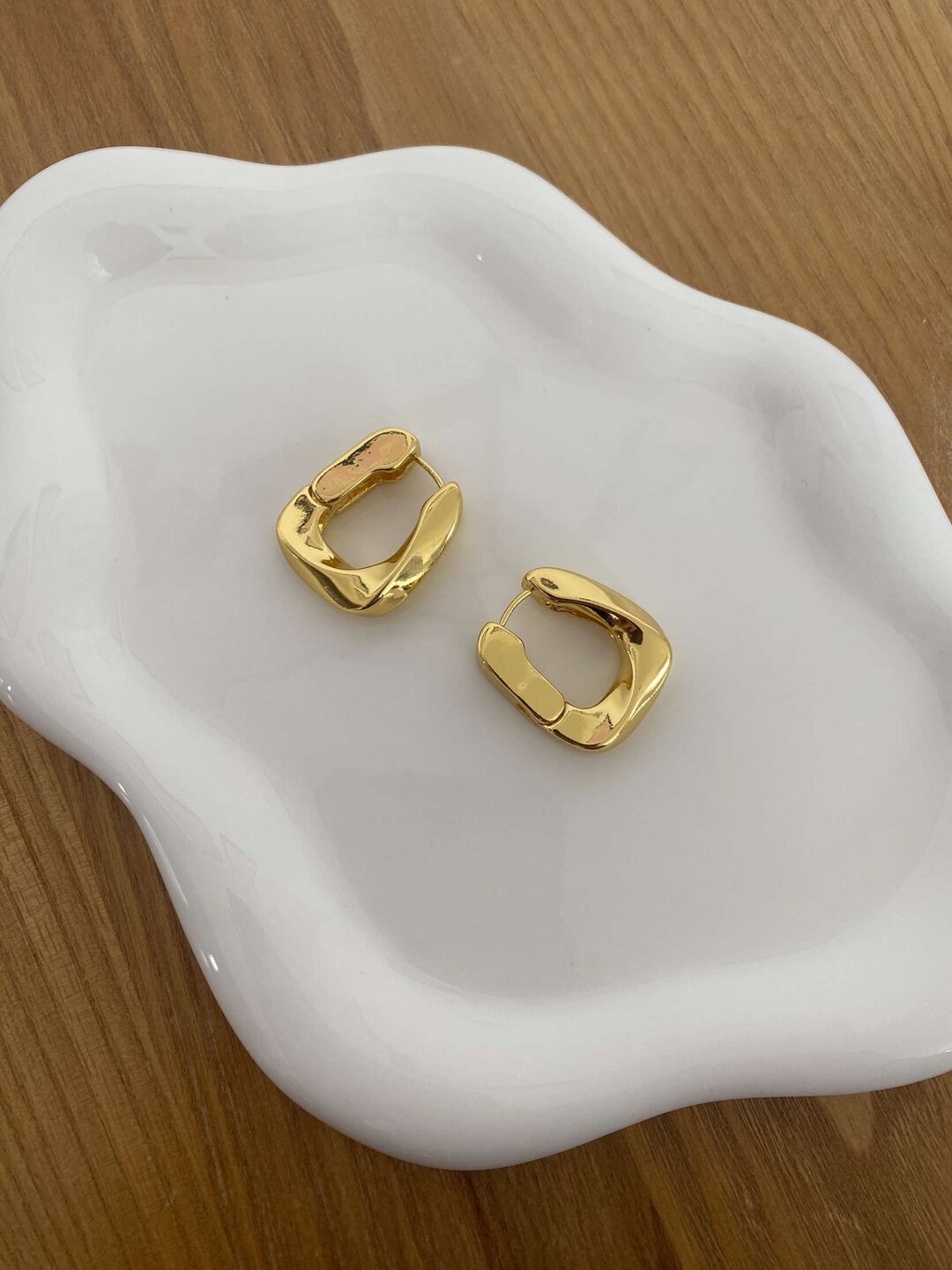 Chunky Gold Hoop Earrings, Rectangular Gold Hoop Earrings, Thick Gold Hoop Earrings, Abstract ...