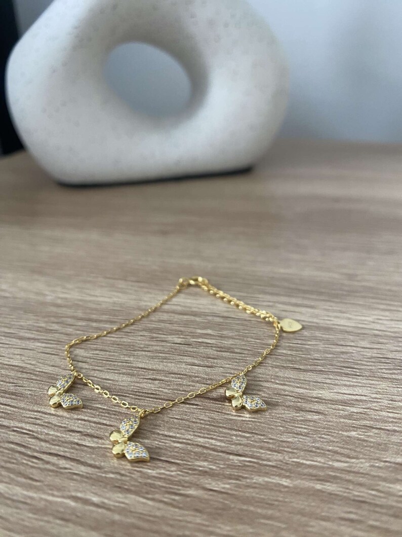 Gold Butterfly Charm Bracelet, 925 Sterling Silver Butterfly Charm ...