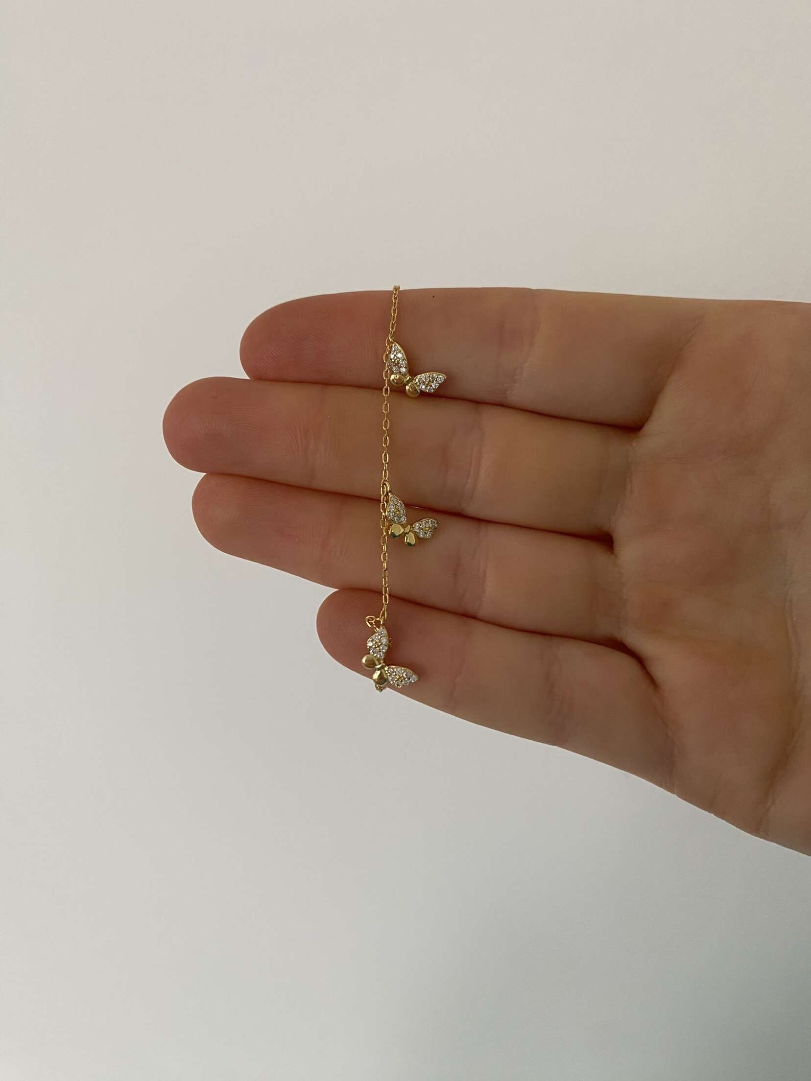 Gold Butterfly Charm Bracelet, 925 Sterling Silver Butterfly Charm ...