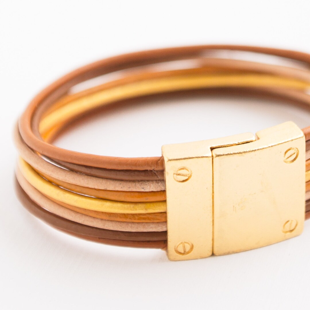 Natural Leather Bracelet Gold Statement Bracelet Leather - Etsy