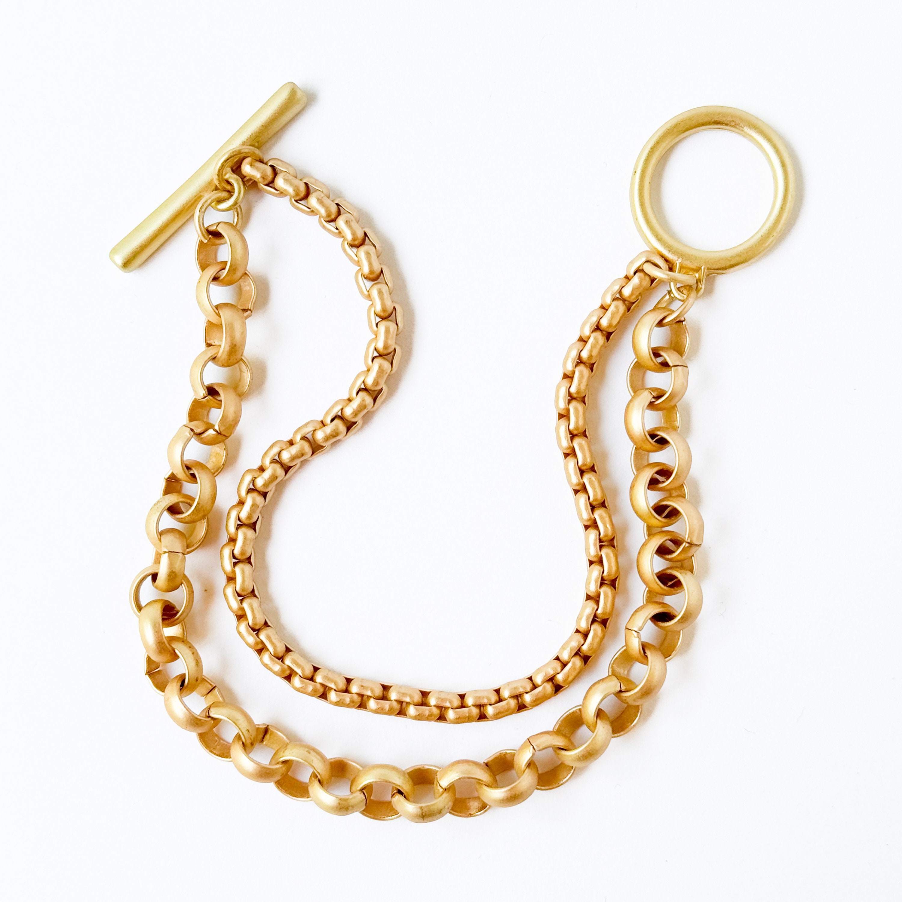 Chunky Matte Gold Double Rolo Chain Bracelet: 24K Plated Toggle - Etsy