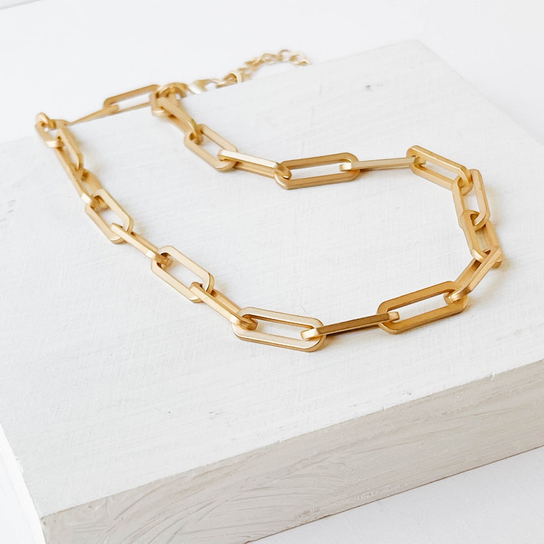 Chunky Matte Gold Paperclip Chain Necklace - Etsy
