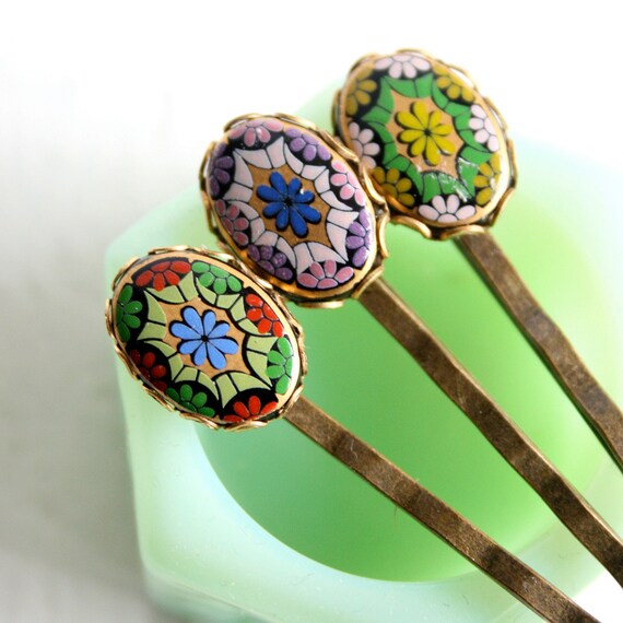 Items similar to Bohemian Bobby Pin TRIO on Etsy