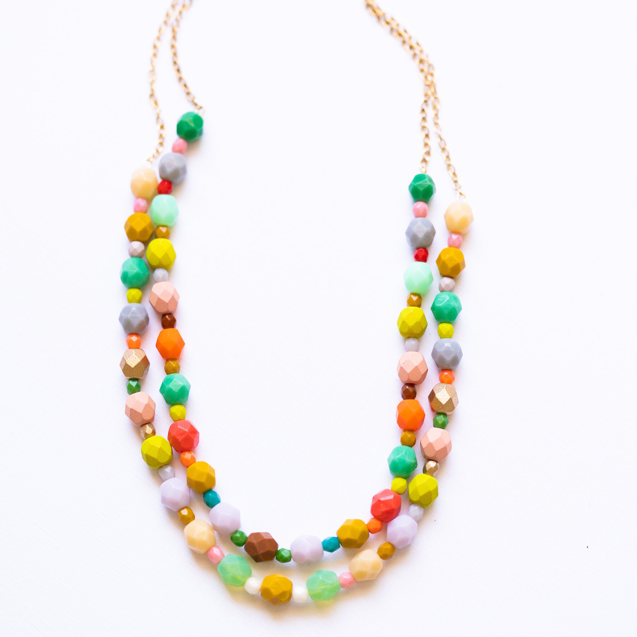 Multi Strand Necklace Colorful Statement Necklace Double | Etsy