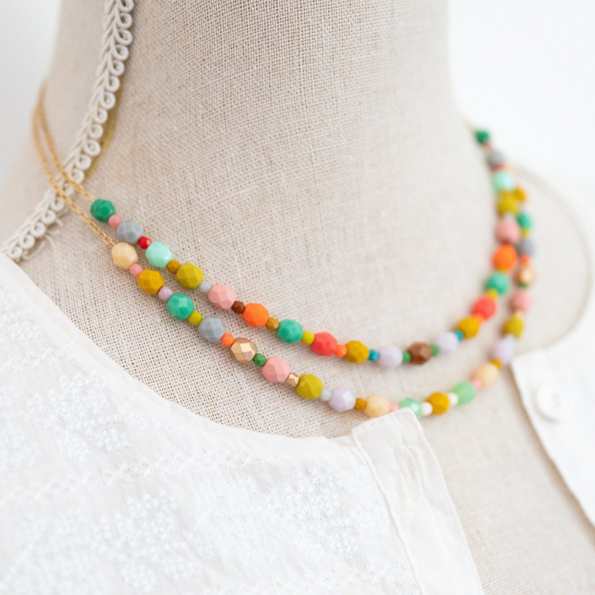 Multi Strand Necklace Colorful Statement Necklace Double | Etsy