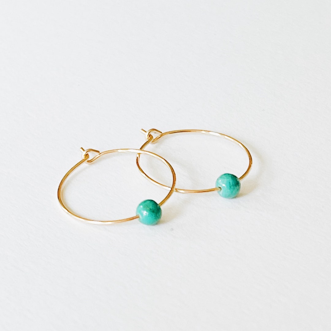 Mini Turquoise Gold Filled Hoops, Small Turquoise Hoops, Minimalist ...