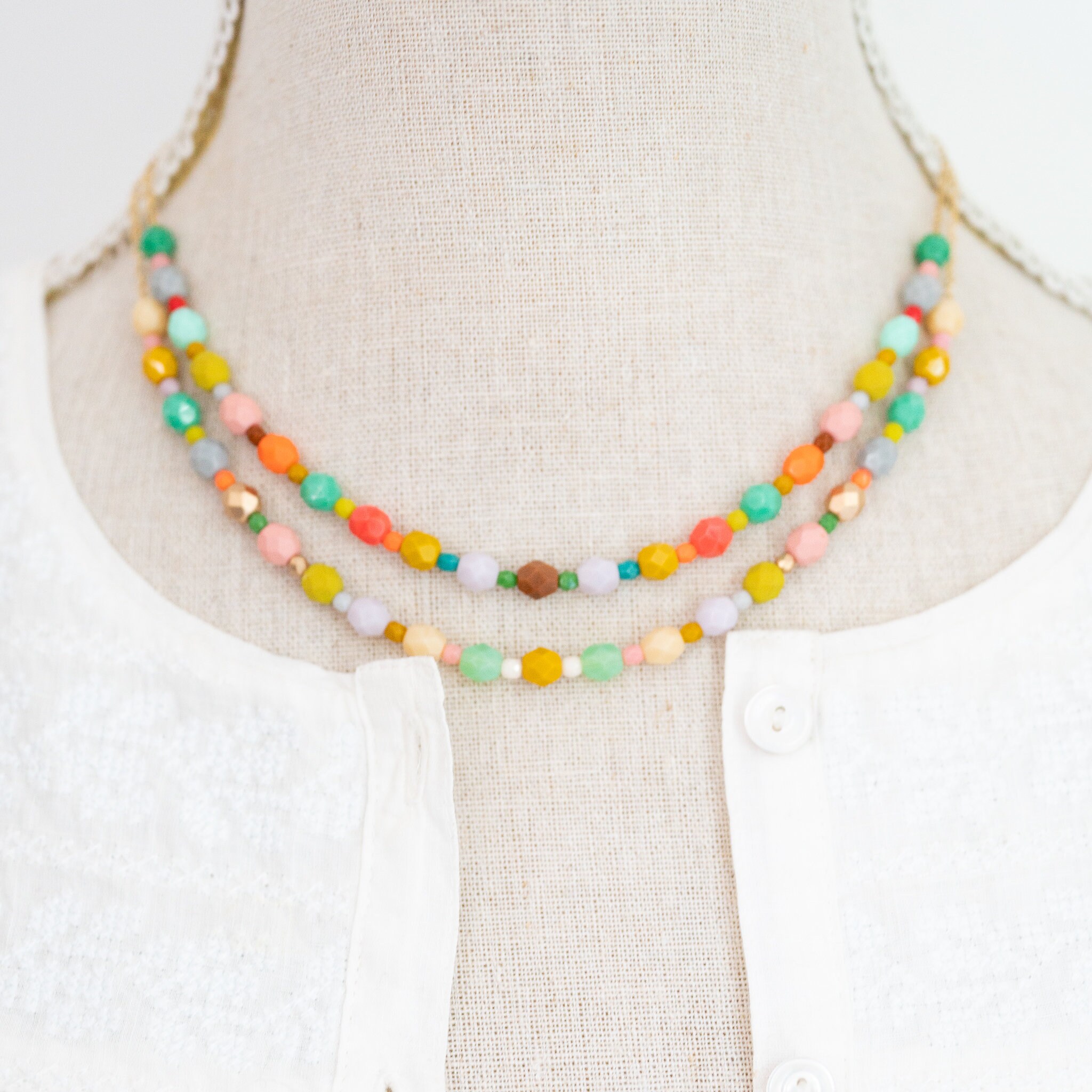 Multi Strand Necklace Colorful Statement Necklace Double | Etsy