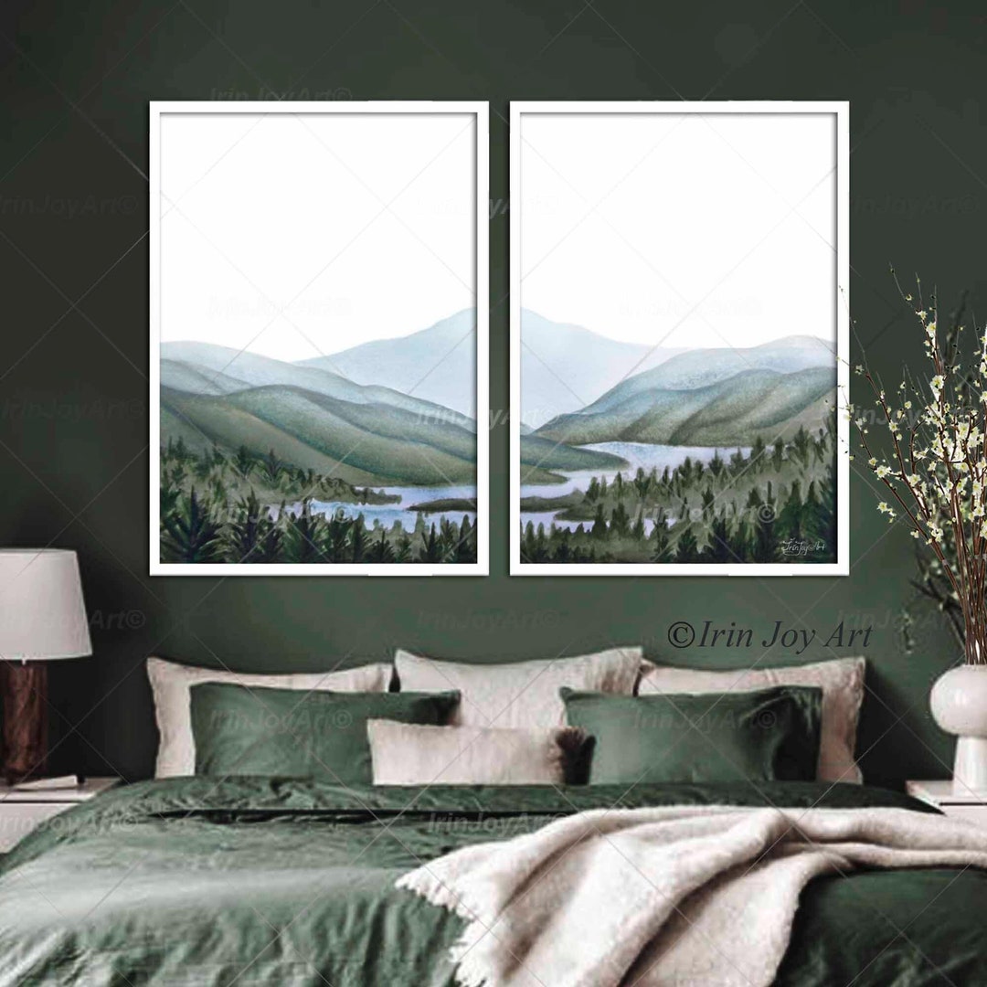Rolling Mountain Hills Wall Art Large Canvas Landscape Painting Forest ...
