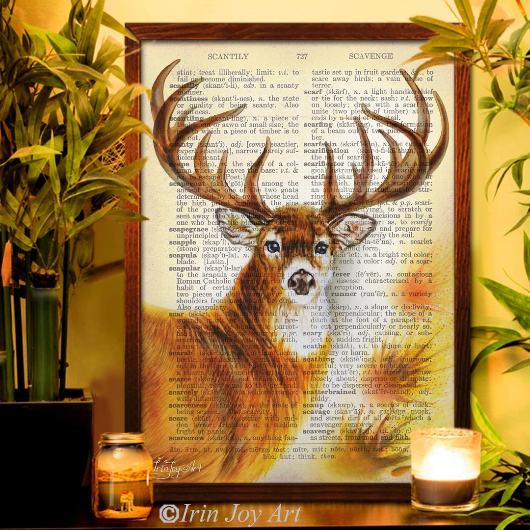 Vintage Deer Animal Art Print Dictionary Page Art Сabin Living Room ...