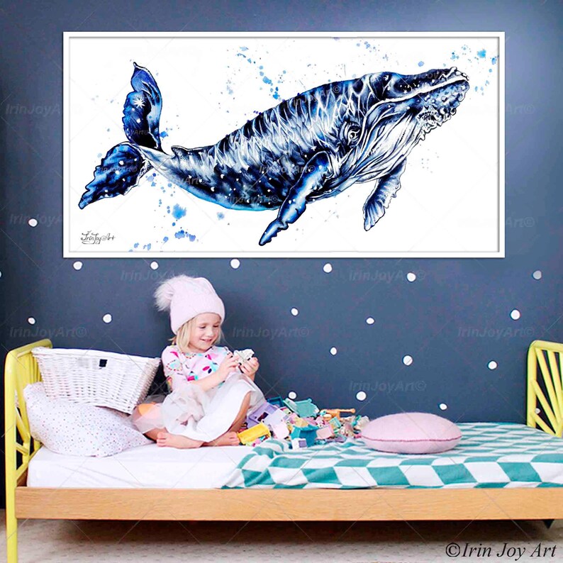 Nautical Wall Art Whale Shark Watercolor Print Fish Large Canvas ...