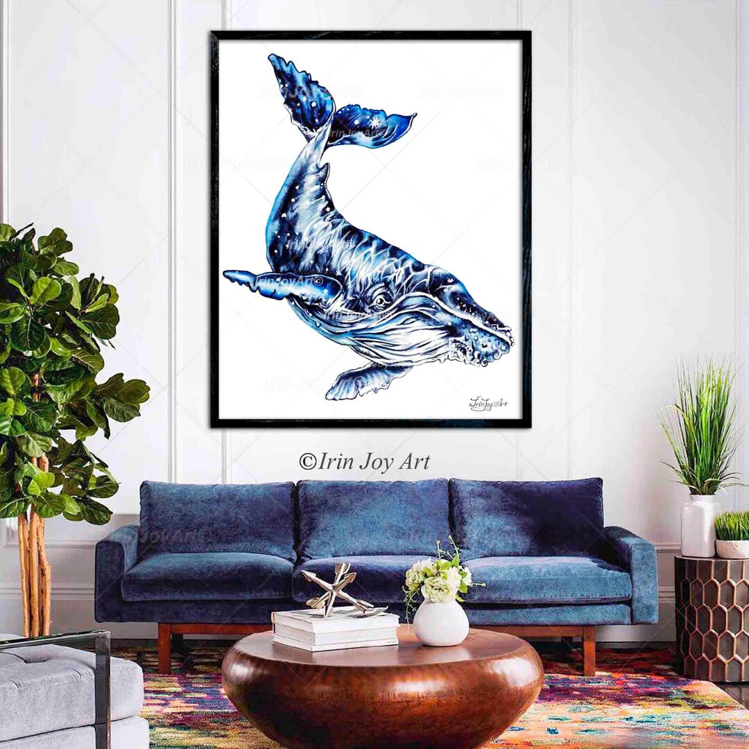 Shark Poster, Humpback Whale Print Blue Shark Print, Abstract Wall Art ...
