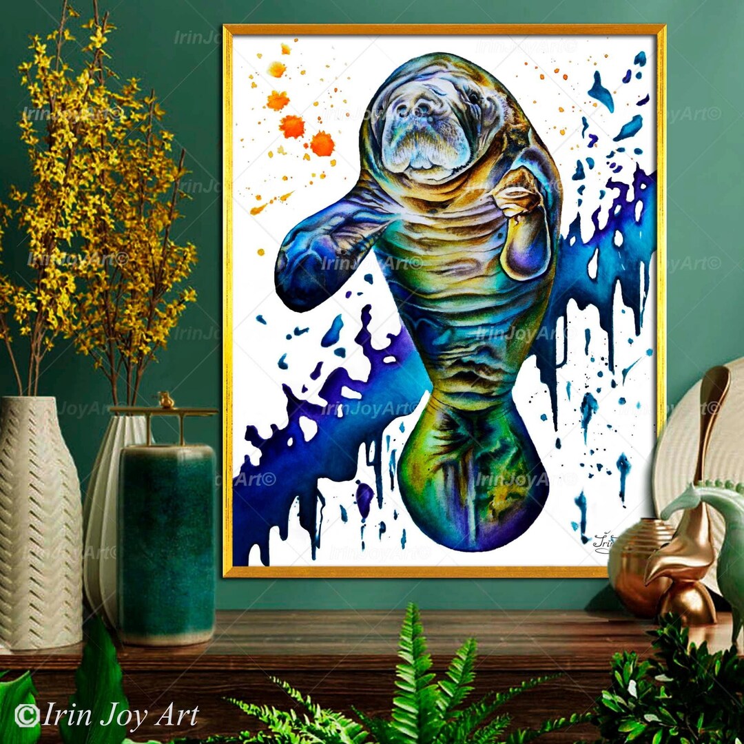 Manatee Canvas Wall Art Sea Animal Print Abstract Nautical Decor Baby ...