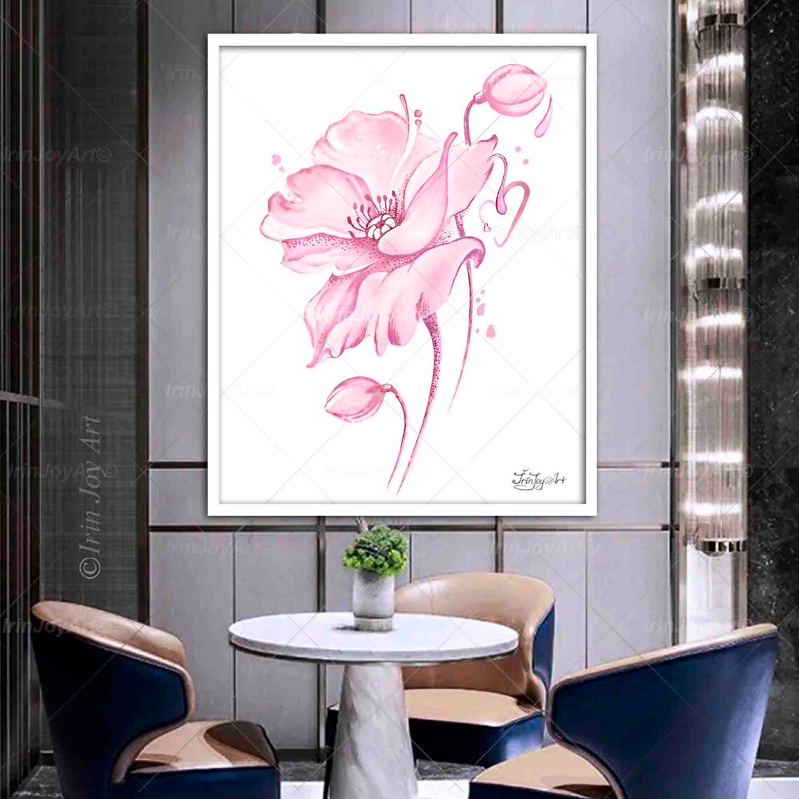 Floral Pink Wall Art Pink Room Decor Shabby Flower Watercolor Painting ...