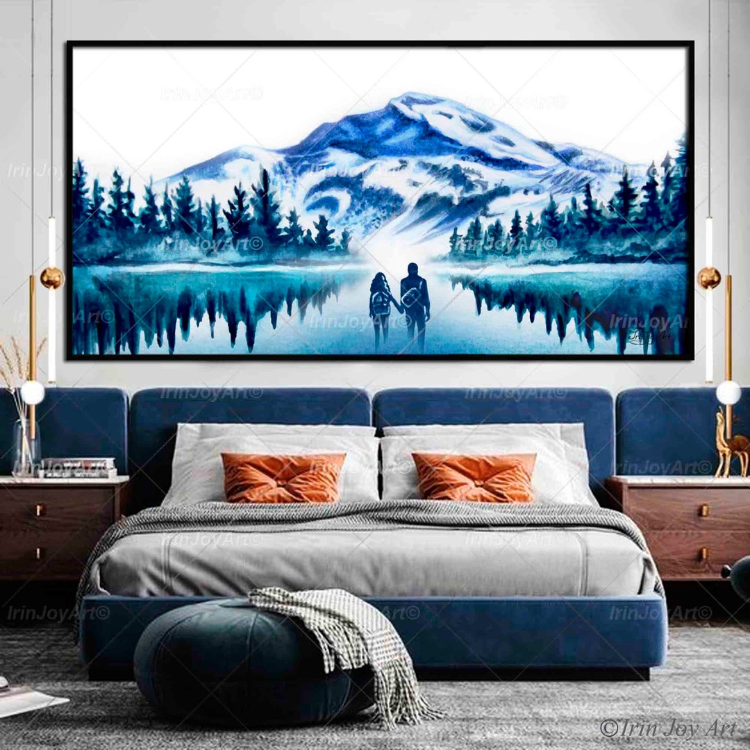 Large Canvas Panoramic Painting Landscape Forest Lake Mountains Print ...
